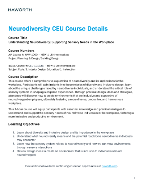 Understanding Neurodiversity CEU Course Description | Details Page | Haworth